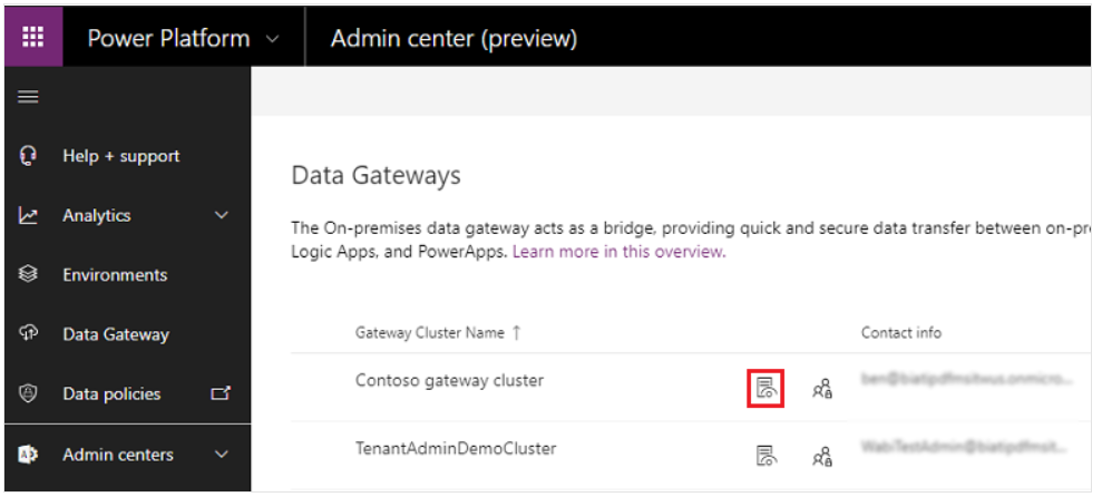 On-premises data gateway management in the Power platform admin center ...