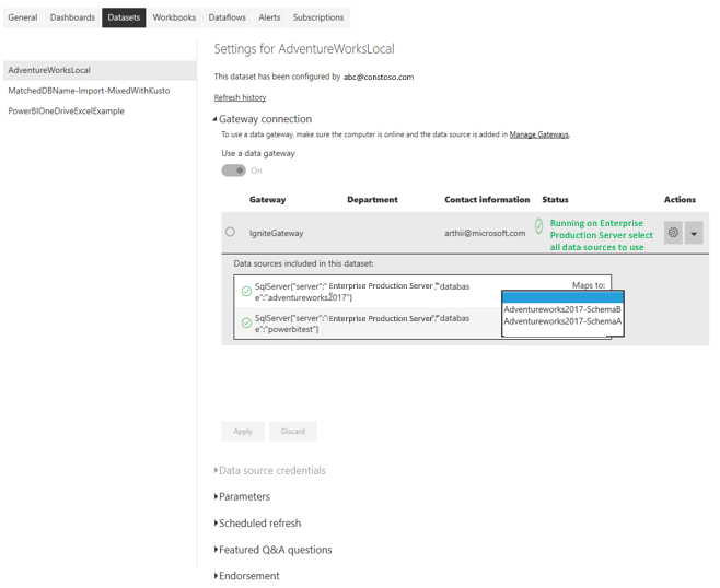 Multiple data source definitions on the On-premises data gateway for the same data source ...