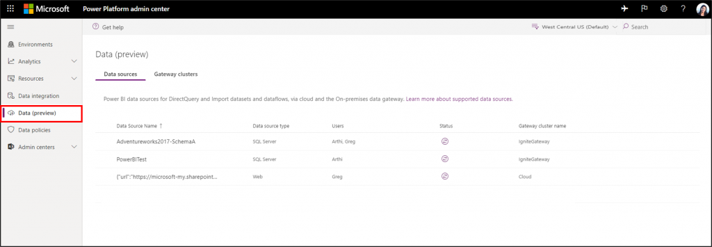 Data Source management on Power platform admin center | Microsoft ...