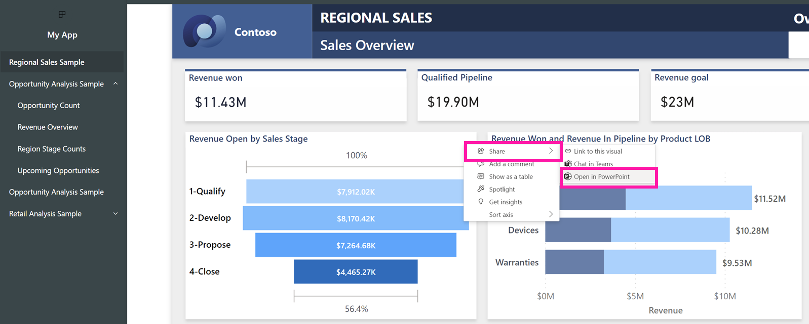Chart sharing from organizational apps. Also supported in PowerPoint ...