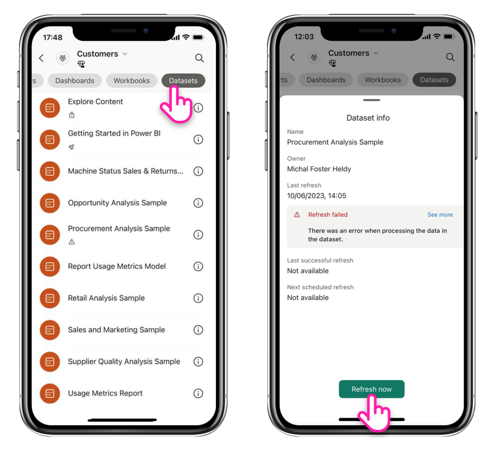 Datasets are now in Power BI Mobile apps. You can now refresh your datasets also when you’re on ...